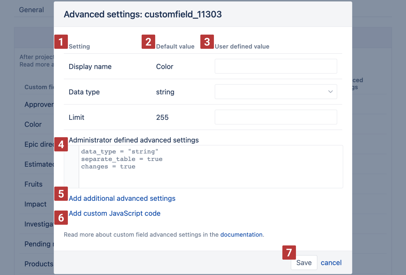 Custom field import options