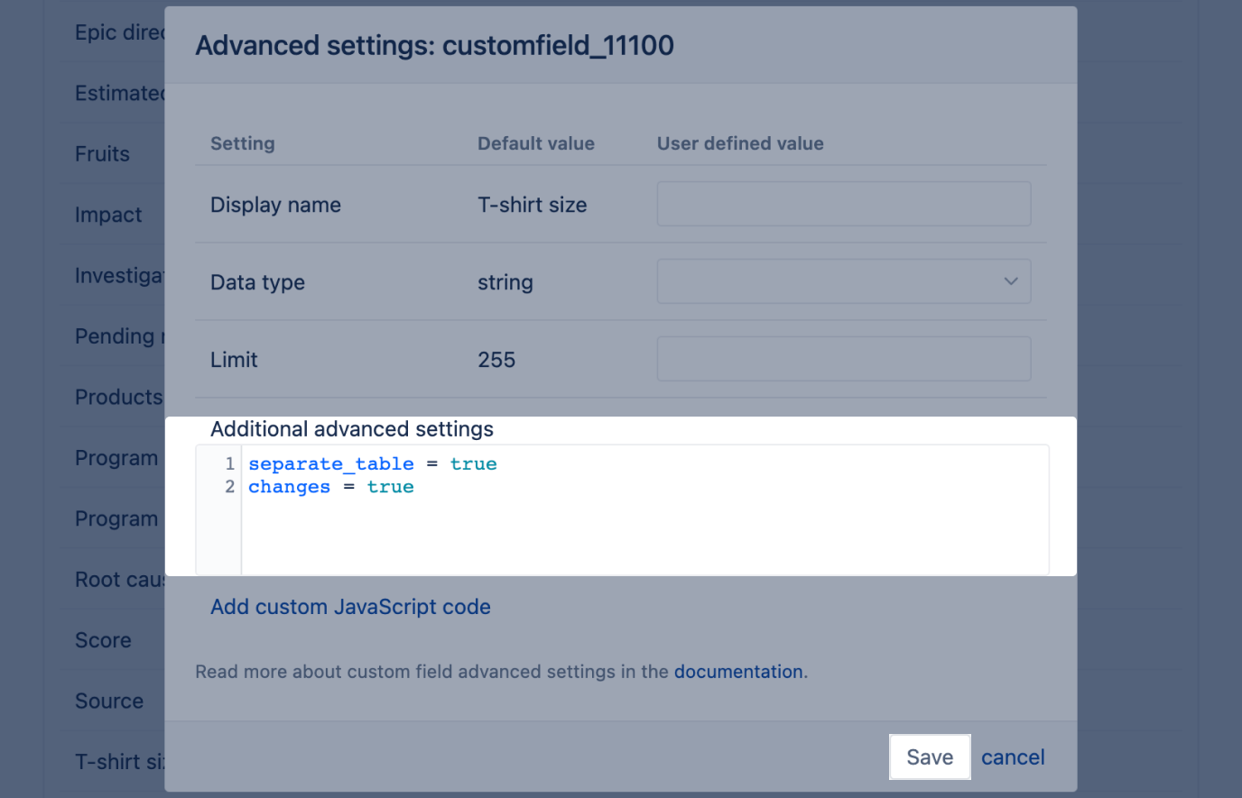 Custom field import options