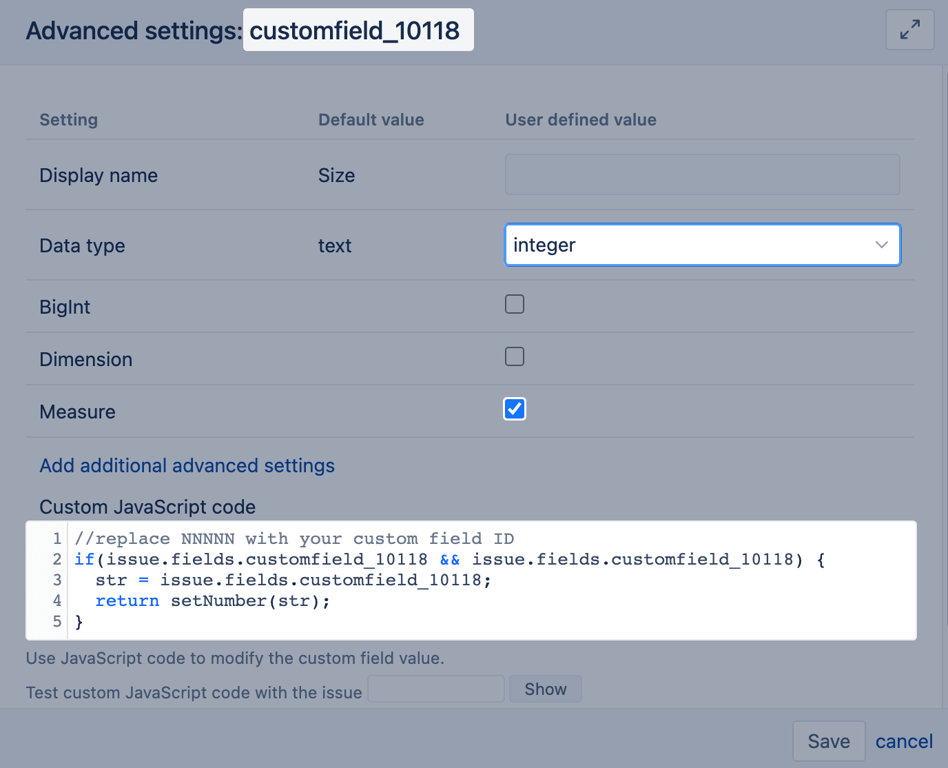 Custom field import options