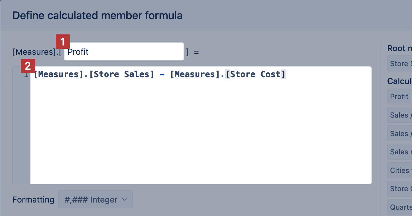 Calculated measures and members